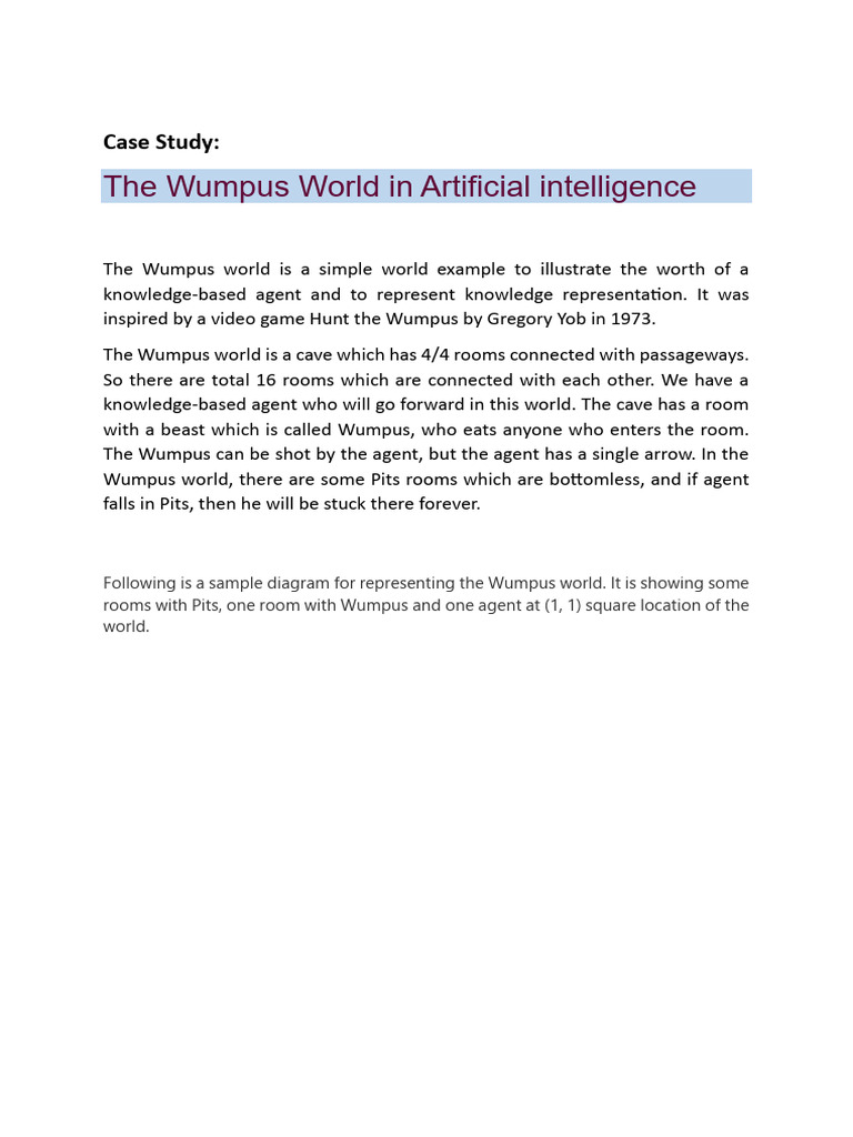 The Wumpus World in Artificial Intelligence | PDF | Cognition ...