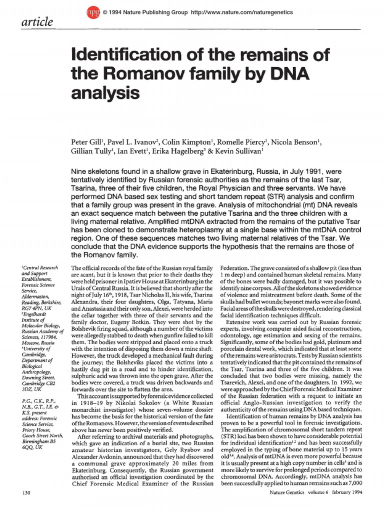 DNA Analysis of The Romanov Family | PDF | Microsatellite | Allele