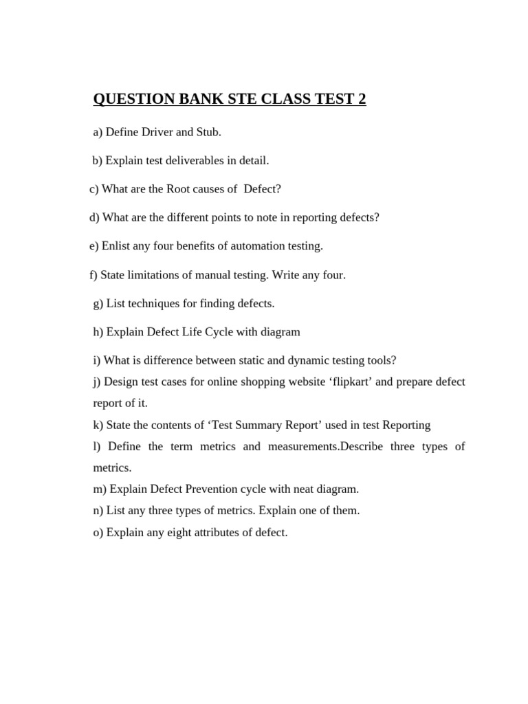 STE Question Bank Class Test 2 | PDF
