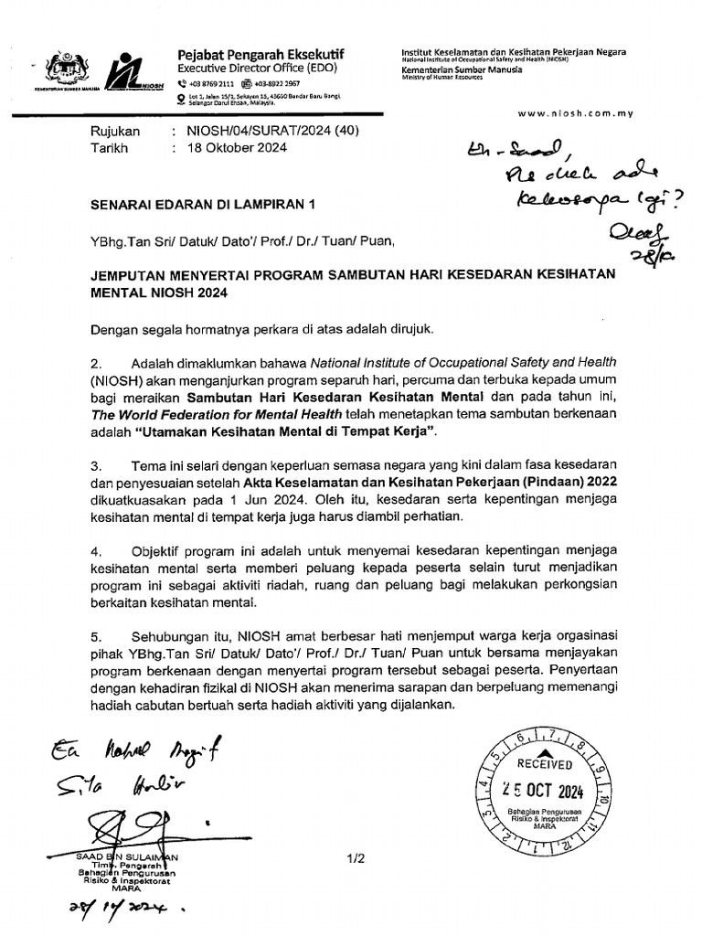 Jemputan Menyertai Program Sambutan Hari Kesedaran Kesihatan Mental ...