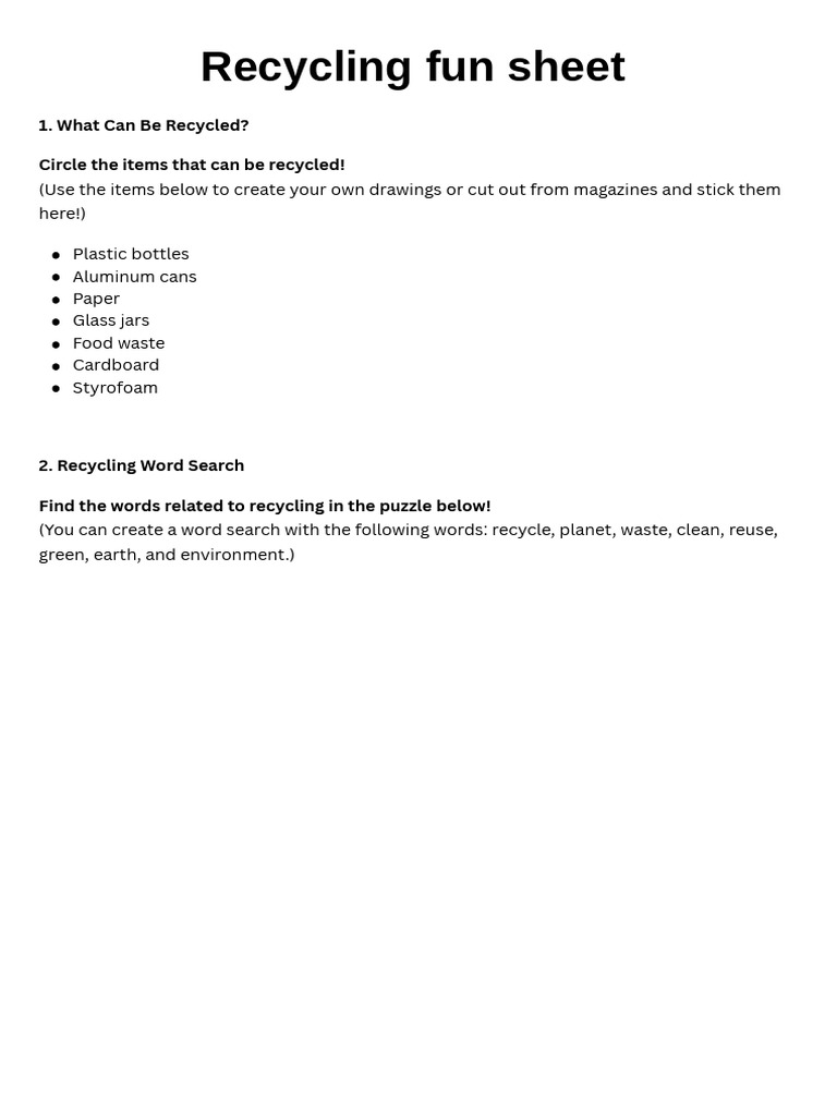 Recycling Fun Sheet | PDF