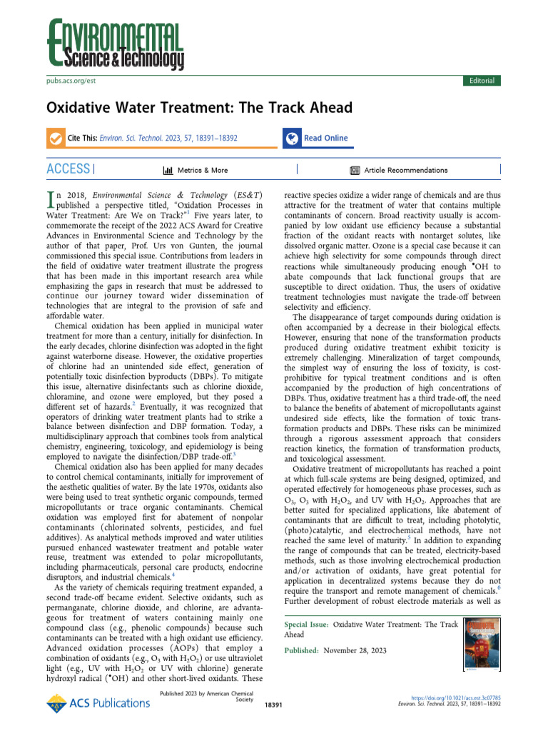 Lee Et Al 2023 Oxidative Water Treatment The Track Ahead | PDF | Water ...