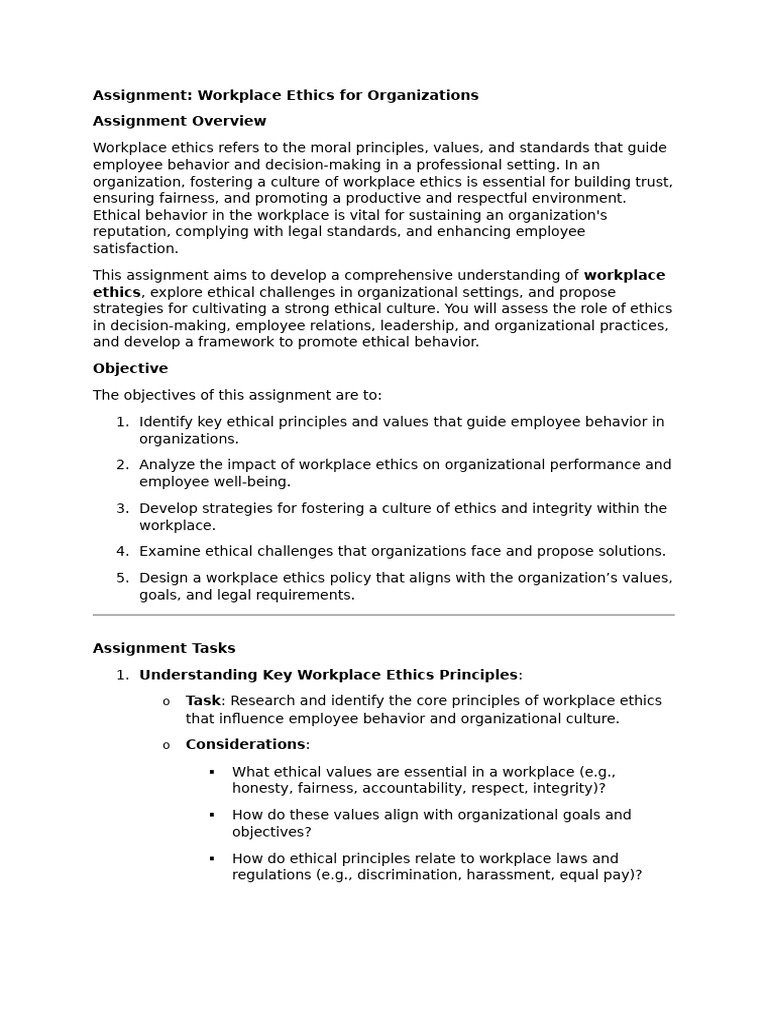 Workplace Ethics Assignment Guide | PDF | Leadership | Organizational ...