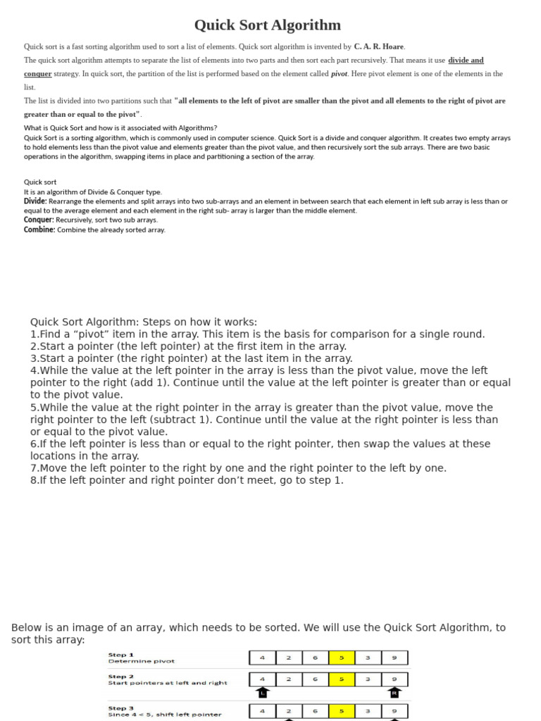 Quick Sort Algorithm Overview | PDF | Computer Science | Computing