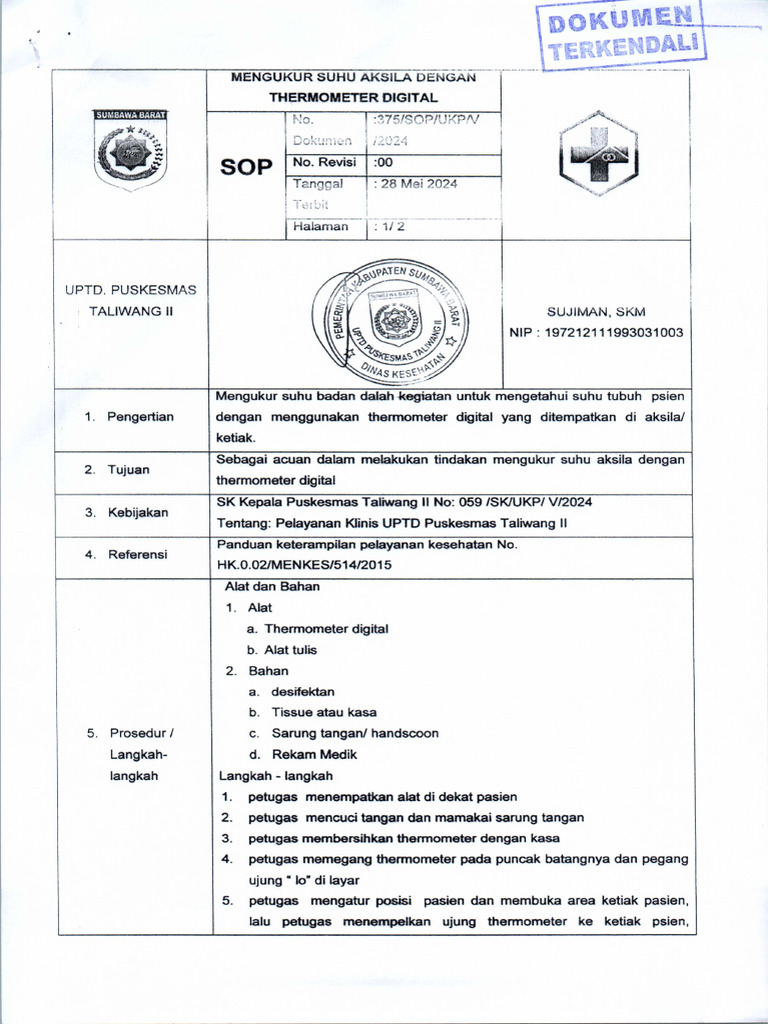 SOP Mengukur Suhu Aksila Dengan Termometer Digital | PDF