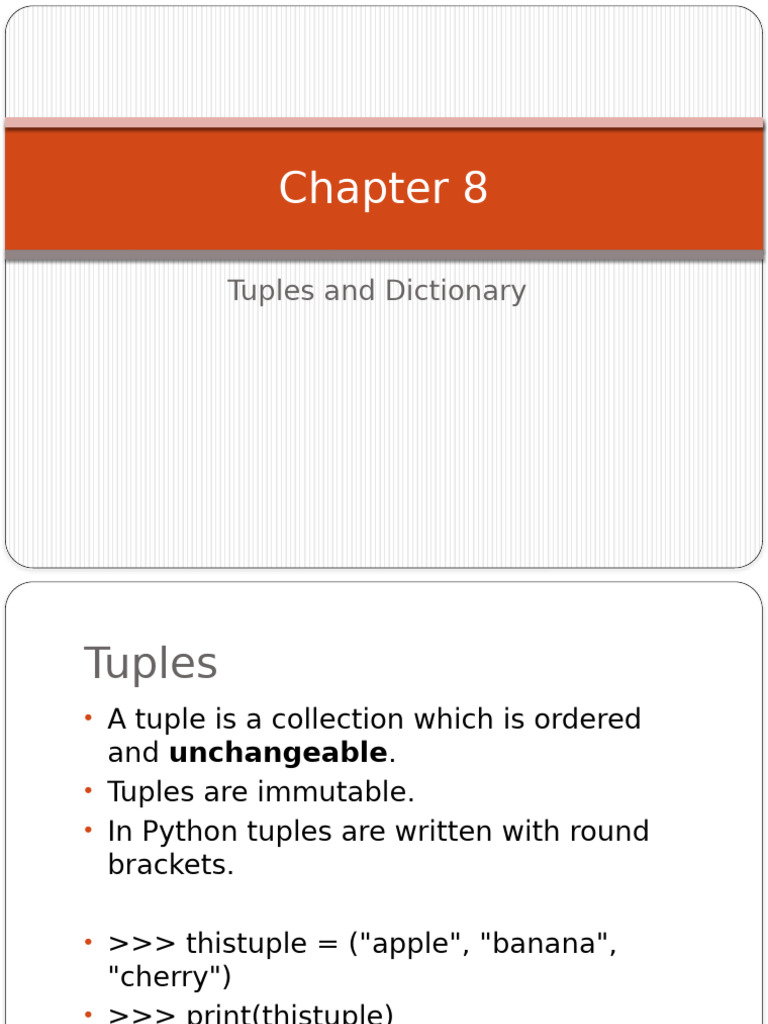 Chap 8 Tuples Dictionary | PDF | Australian Dollar | Bracket