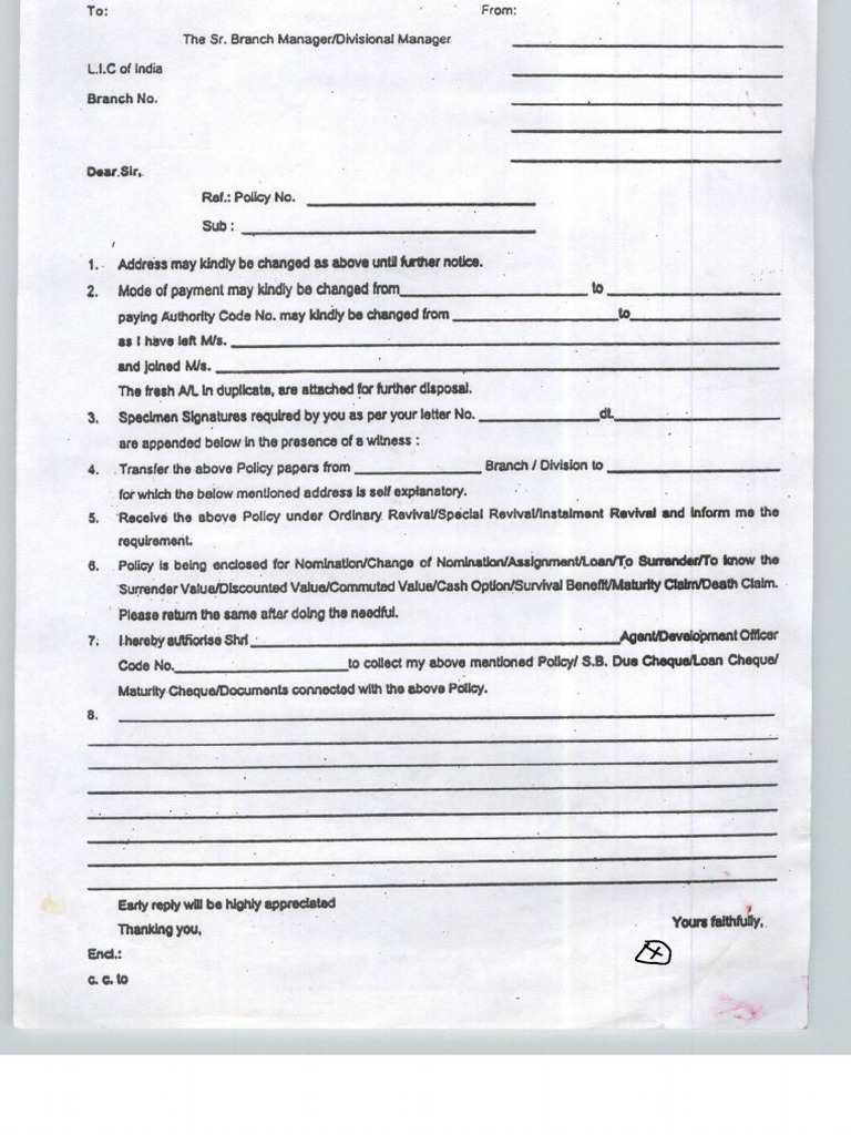 LIC Service Request Form. | PDF