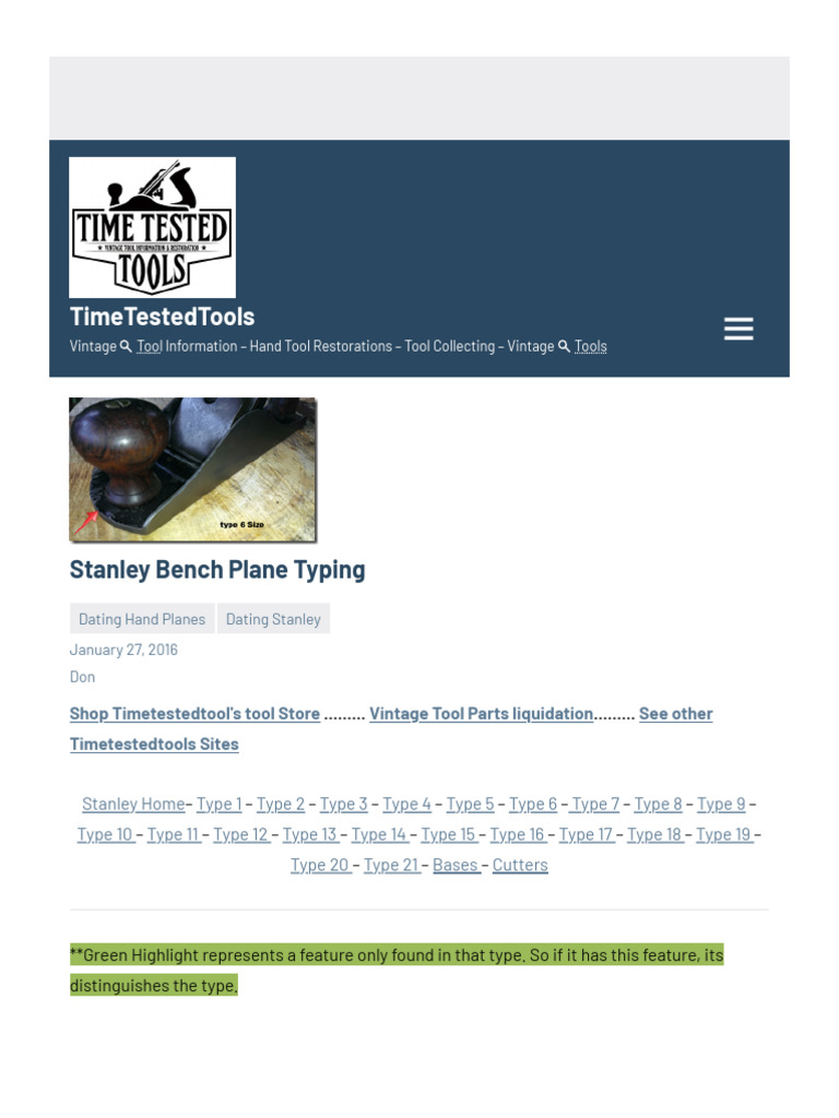 Stanley Bench Plane Typing Guide | PDF | Screw | Frog