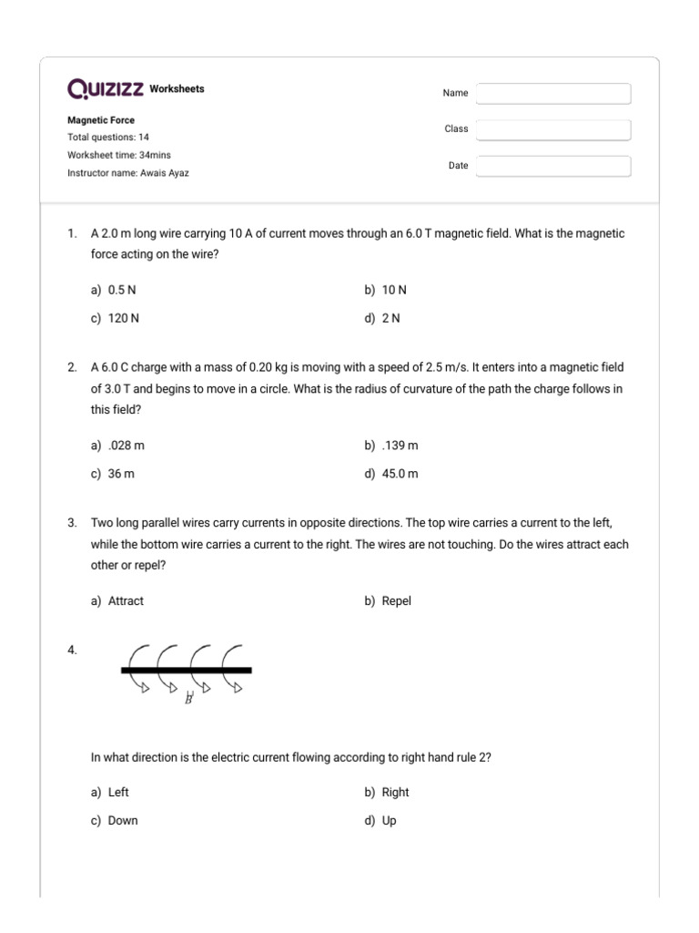Quizizz - Magnetic Force | PDF | Electric Current | Force