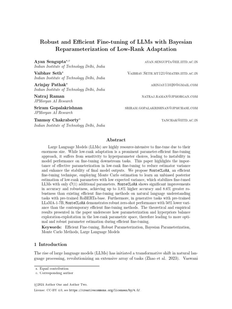 Robust and Efficient Fine-Tuning of Llms With Bayesian Reparameterization of Low-Rank Adaptation ...