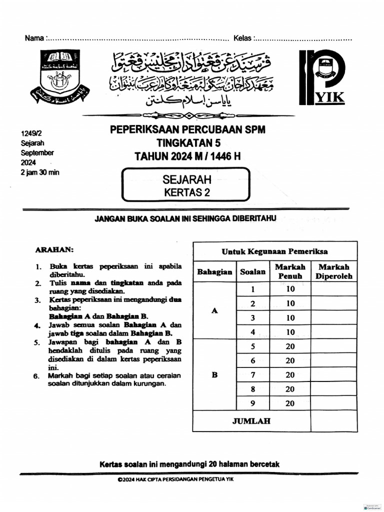 2024 K2 Soalan (Trial Yik Kelantan) | PDF
