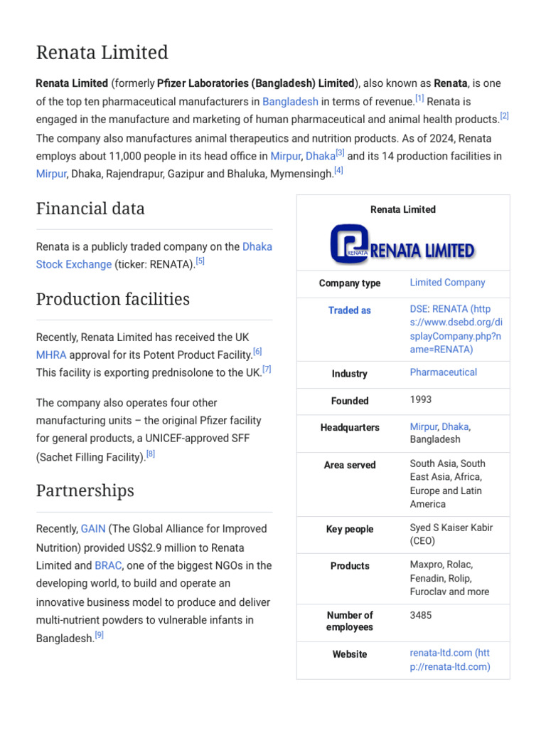 Renata Limited - Wikipedia | PDF | Bangladesh