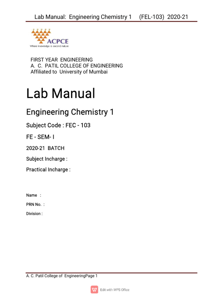CHEMISTRY Lab - Manual 20-21 | PDF | Computers