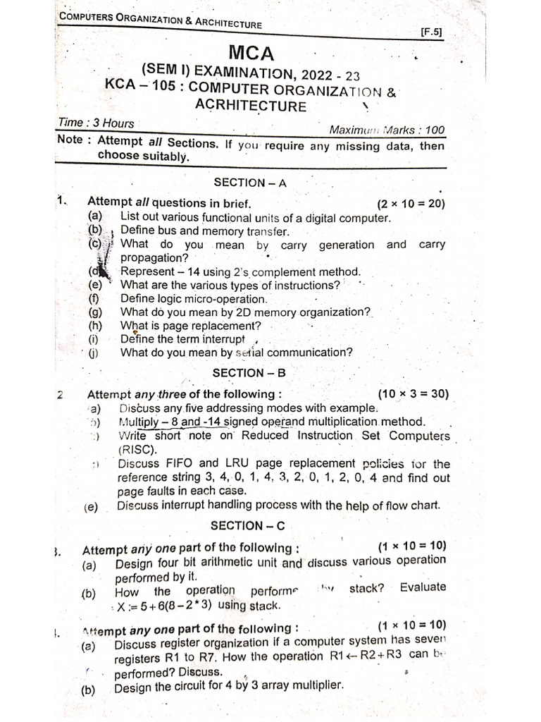 COA Questions Paper (2022-2023) 2024 | PDF