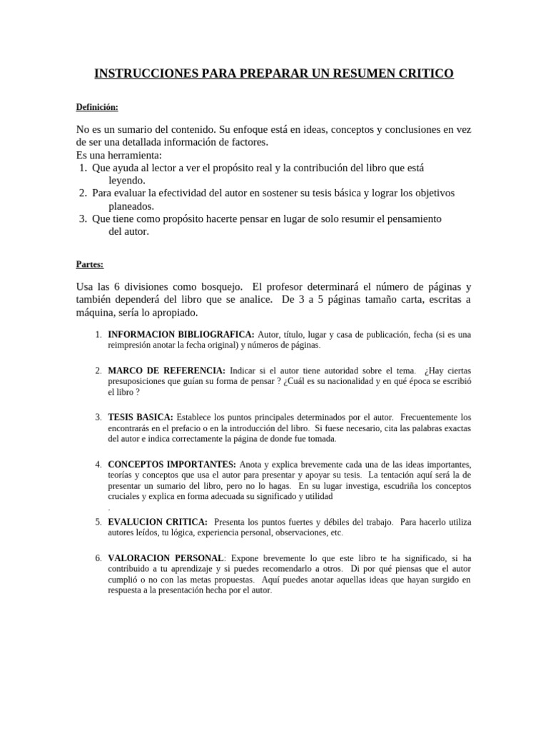 Instrucciones para Preparar Un Resumen Critico | PDF | Ciencia y ...
