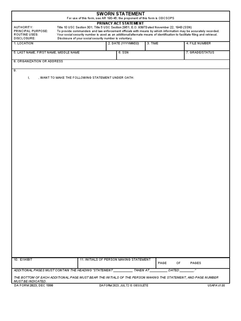 DA Form 2823 | PDF