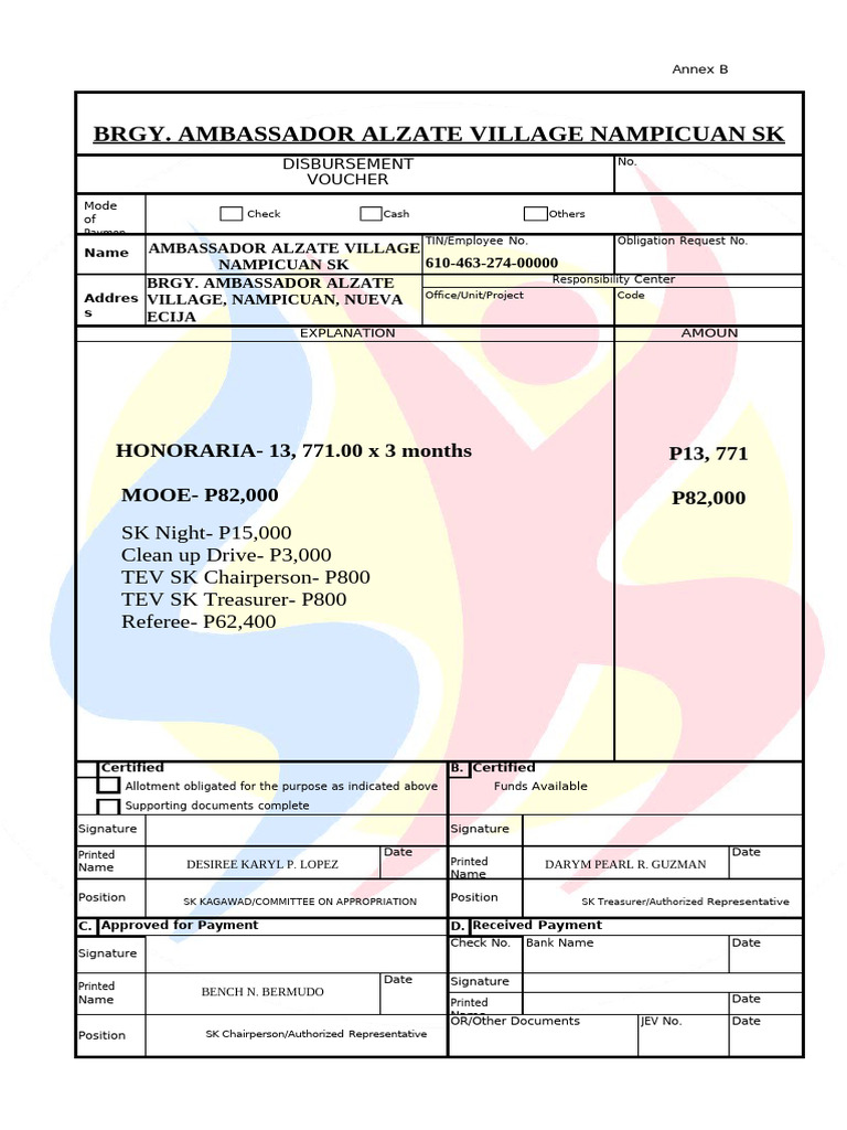 SK-DISBURSEMENT-AMB | PDF | Payments | Receipt