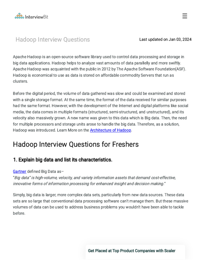 Hadoop Interview Questions Guide | PDF | Apache Hadoop | Apache Spark