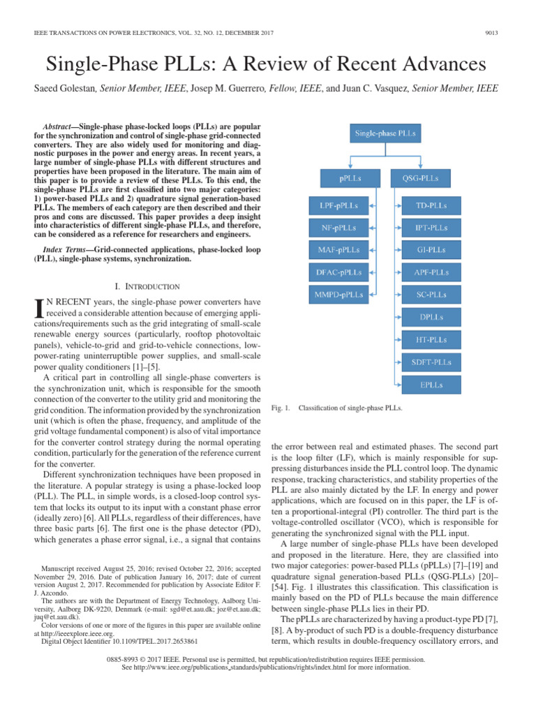 Single-Phase PLLs A Review of Recent Advances | PDF | Oscillation ...