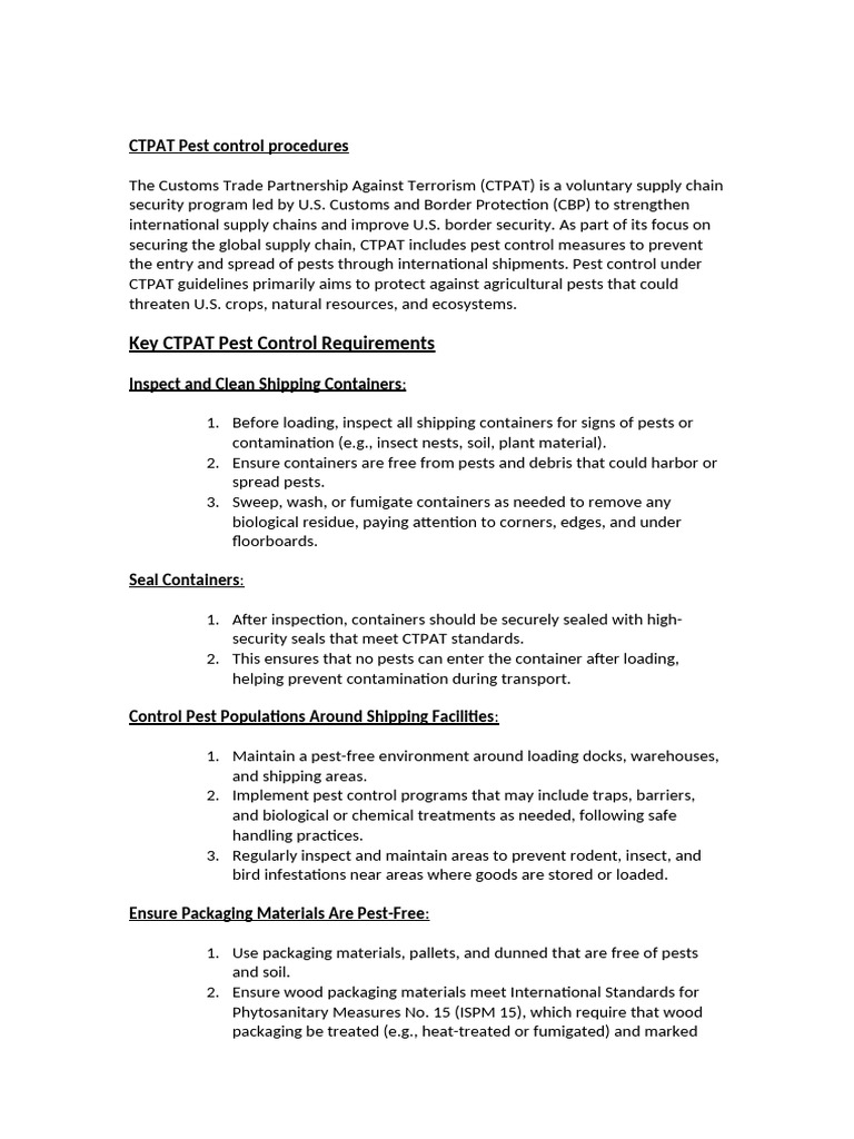 CTPAT Pest Control Procedures | PDF | Pest Control | Pest (Organism)