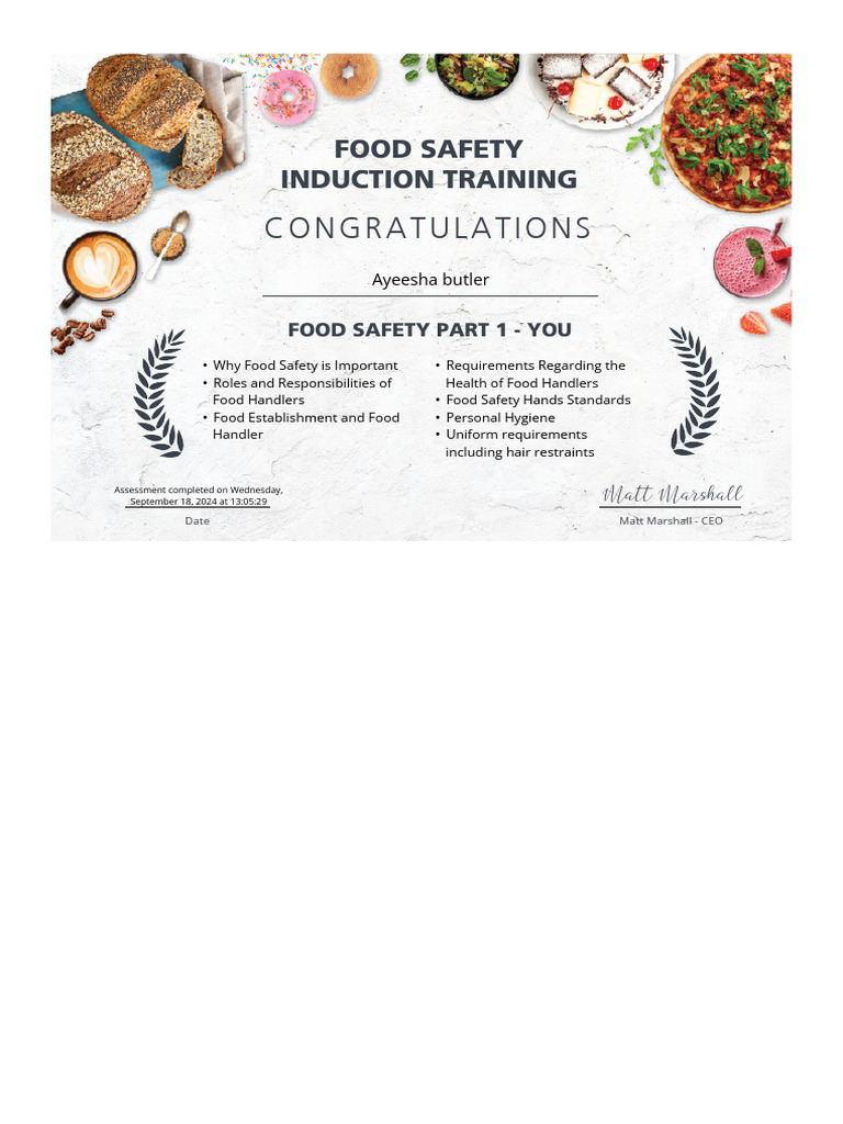 Food Safety Induction Training Guide | PDF