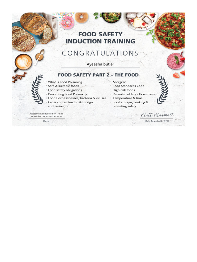 Food Safety Induction Training Guide | PDF