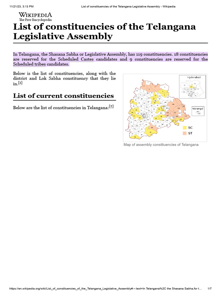 List of Constituencies of The Telangana Legislative Assembly ...