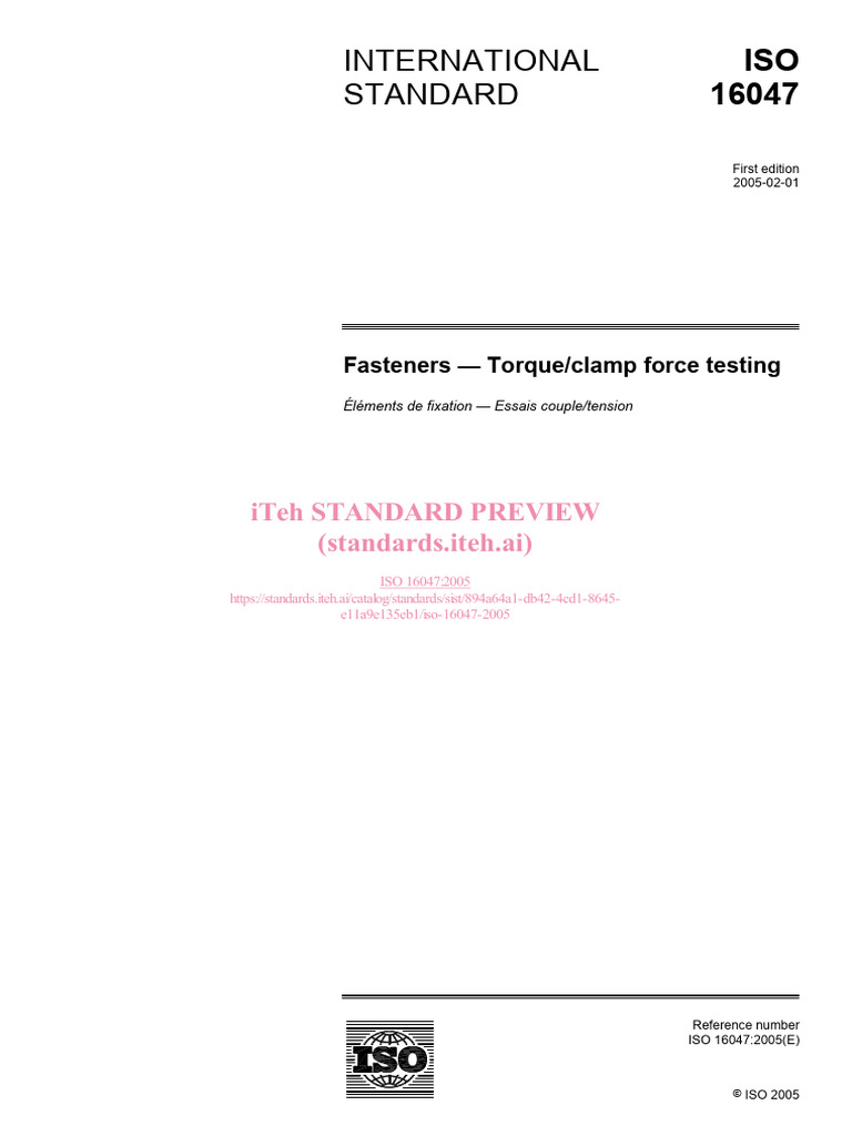 ISO-16047-2005 Fasteners - Torque - Clamp Force Testing | PDF | Screw ...