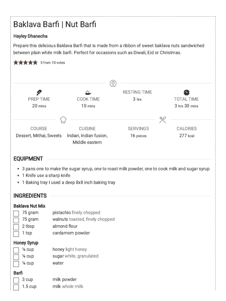 Baklava Barfi - Nut Barfi - J Cooking Odyssey | PDF | Foods | Cuisine