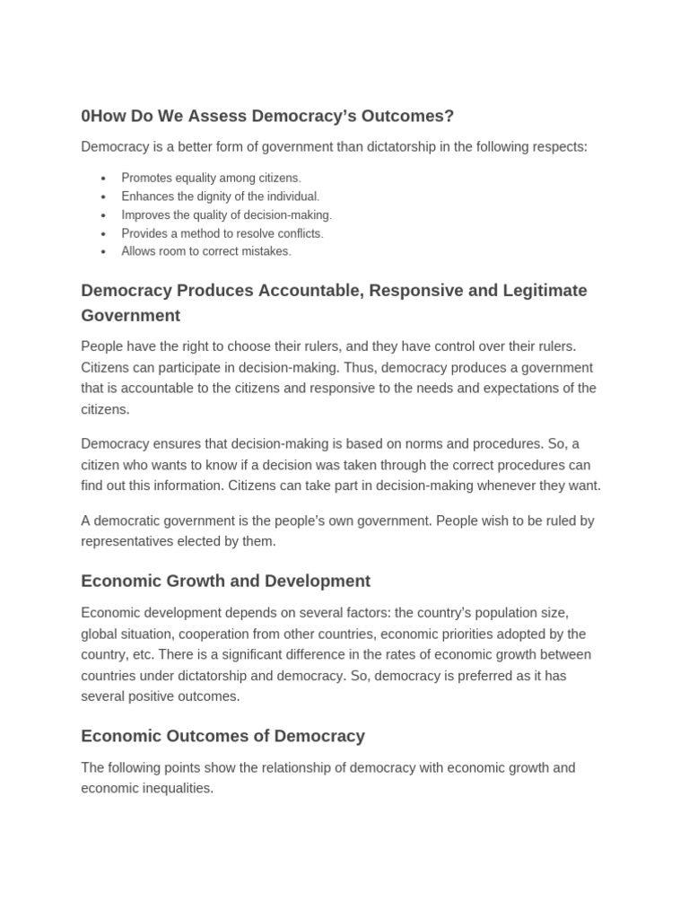 Chapter Notes - Outcomes of Democracy | PDF | Democracy | Political ...