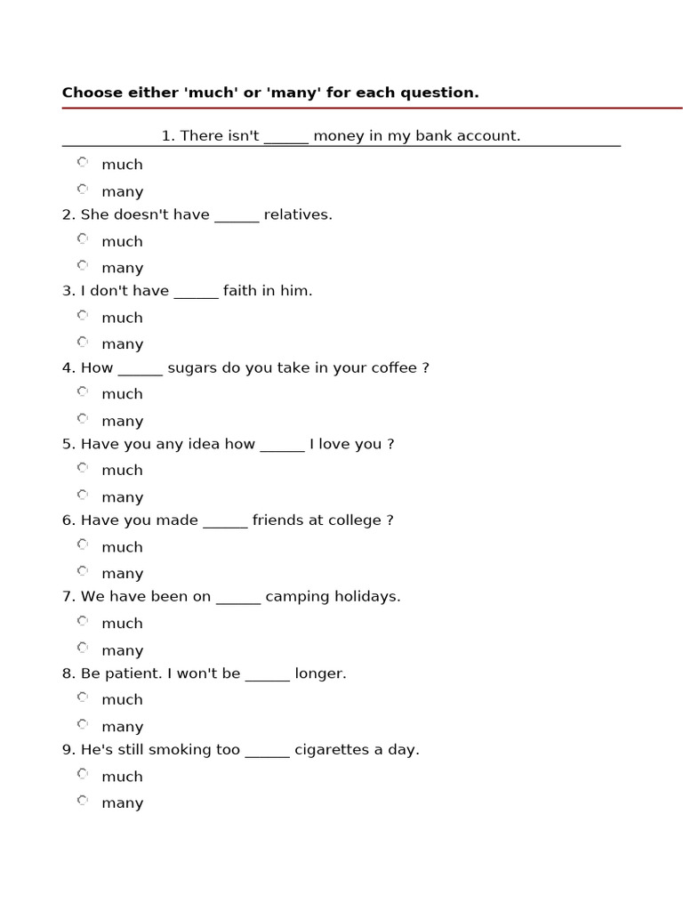 Much vs. Many: Grammar Exercises | PDF