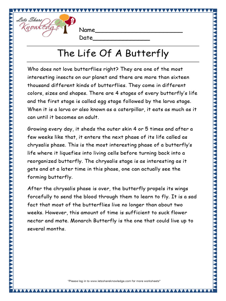 5 The Life of A Butterfly Grade 3 Comprehension Worksheet | PDF ...