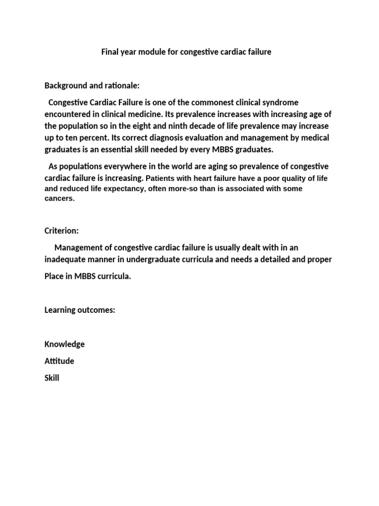 Final Year Module For Congestive Cardiac Failure | PDF