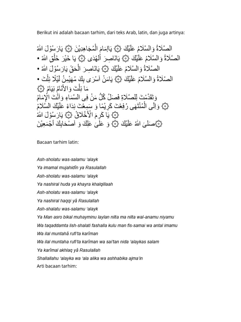 Bacaan Sholawat Tarhim Subuh | PDF