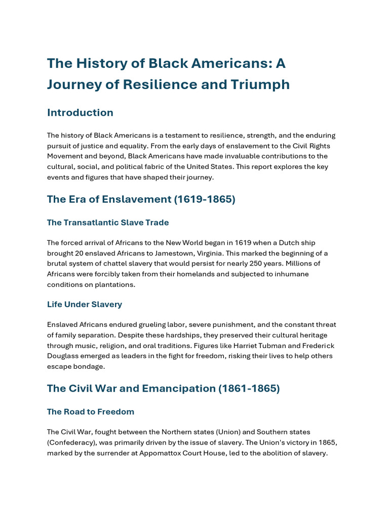 History of Black Americans: Resilience & Triumph | PDF | Slavery ...