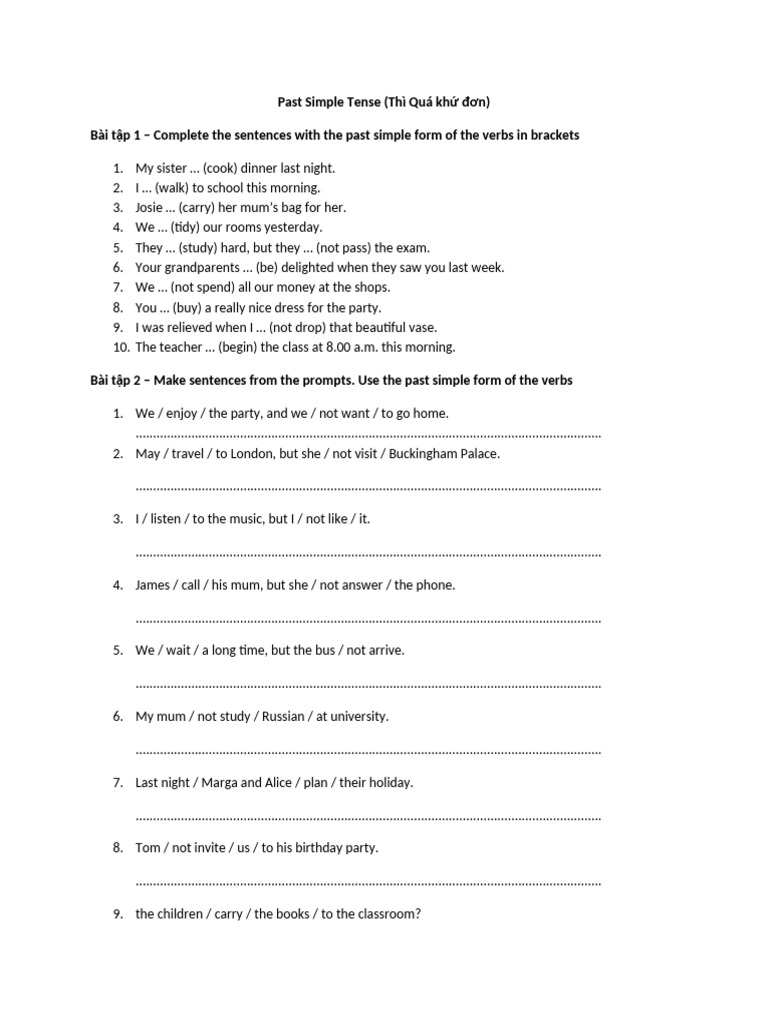 Past Simple Tense Exercises | PDF | Linguistic Typology | Language ...
