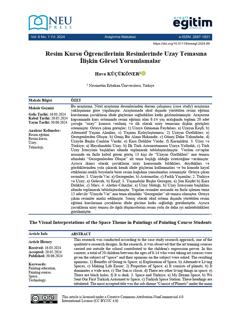 Resim Kursu Rencilerinin Resimlerinde Uzay Temas Na Li Kin G Rsel Yorumlamalar (#1453326 ...