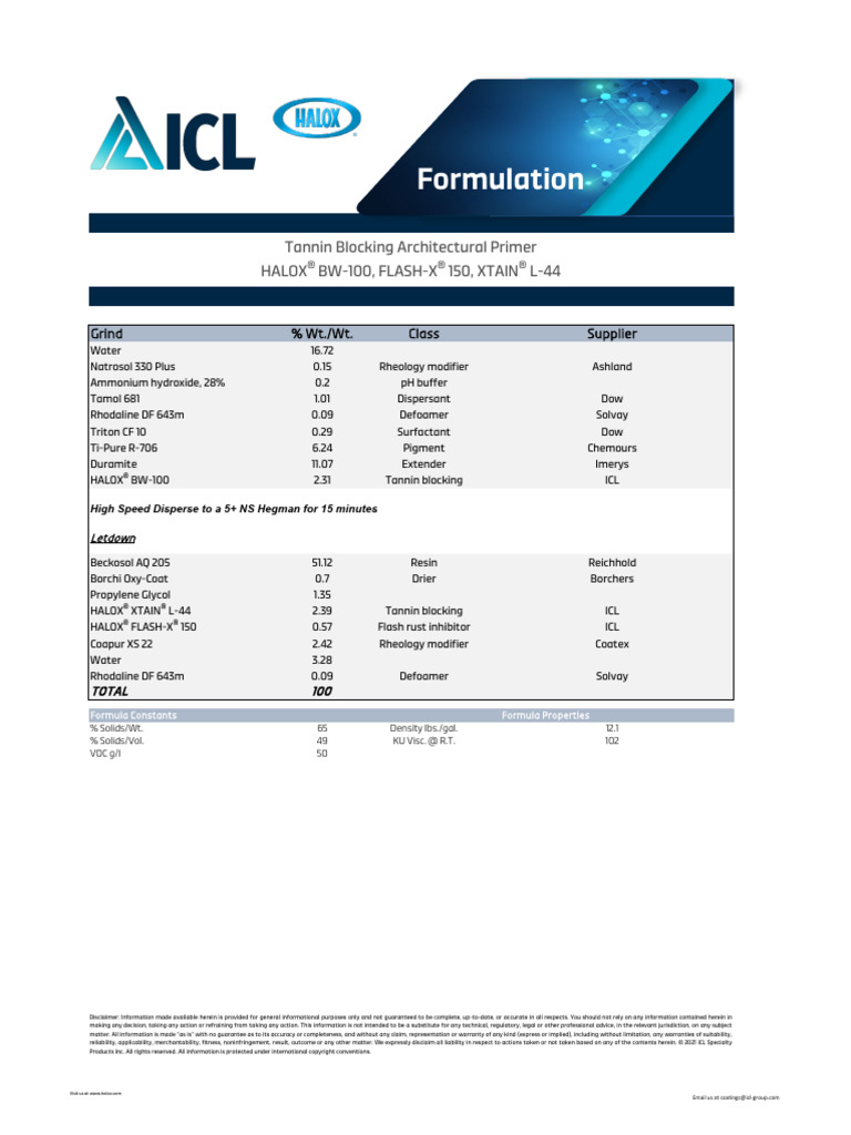 Tannin Blocking Primer Formulation Guide | PDF | Chemical Substances