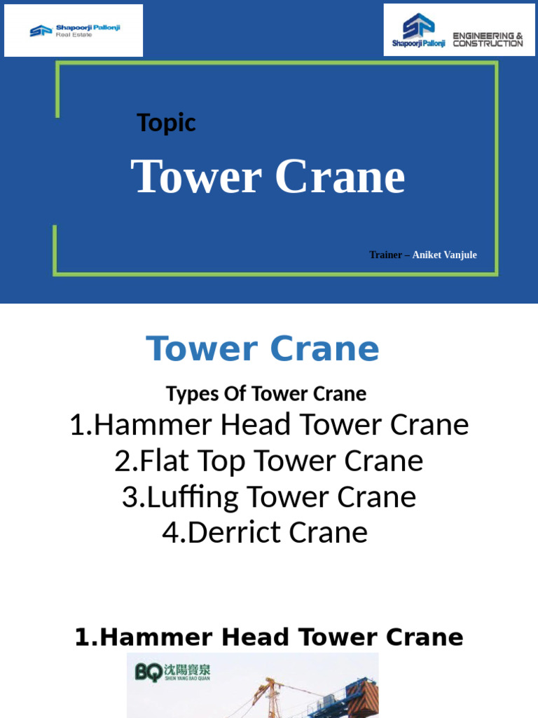 Tower Crane PPT Aniket | PDF | Crane (Machine) | Electric Motor