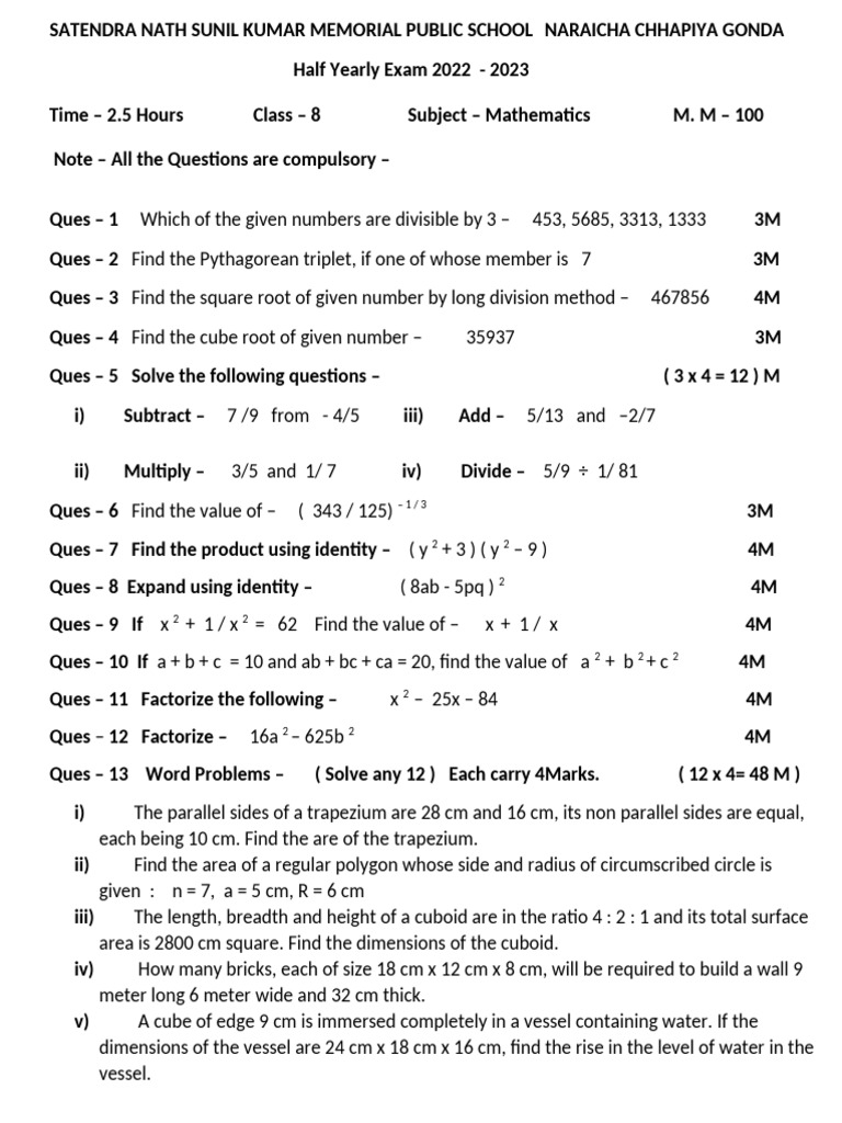 Class 8 Mathematics H. Y | PDF | Area | Mathematics