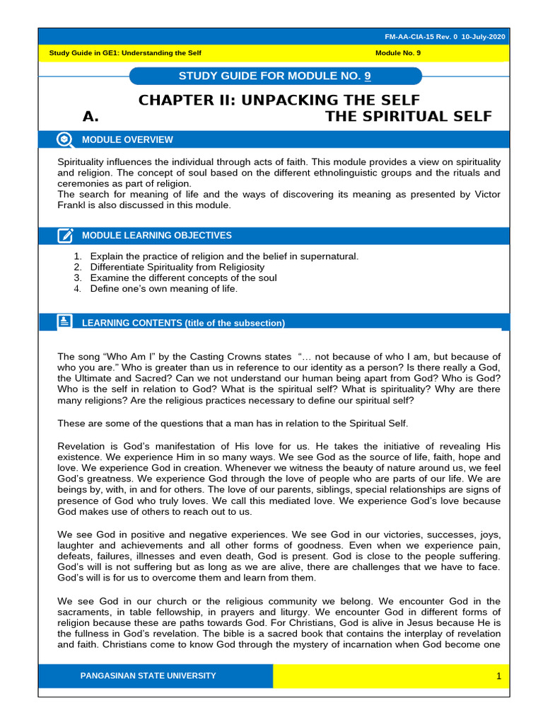 GE1 Module 9 - Spiritual Self | PDF | Spirituality | God