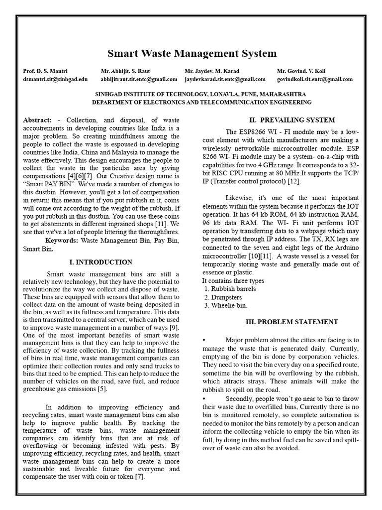Smart Waste Management System 8 | PDF | Arduino | Integrated ...