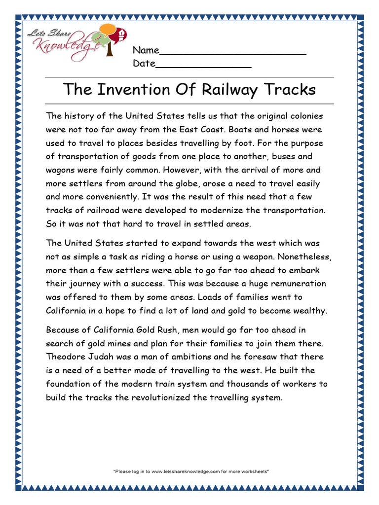 Transcontinental Railroad Worksheet | PDF | Train | Transport
