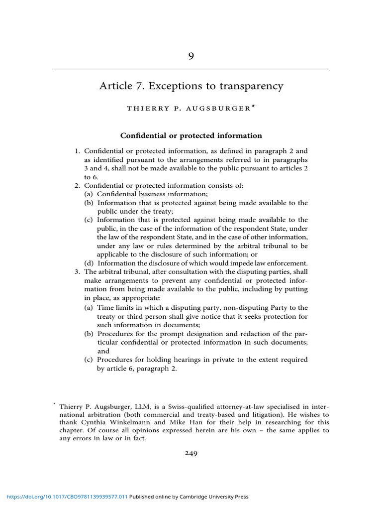 Article 7 Exceptions To Transparency | PDF | Arbitration | Treaty