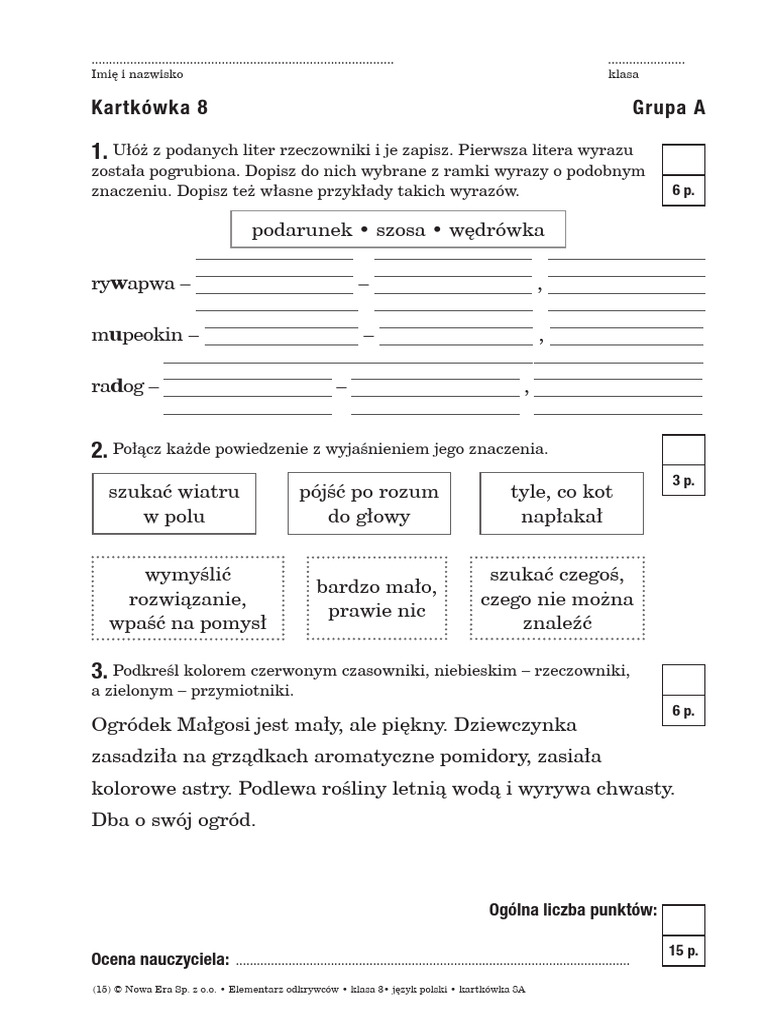 Kartkowka 8 Zintegrowane | PDF
