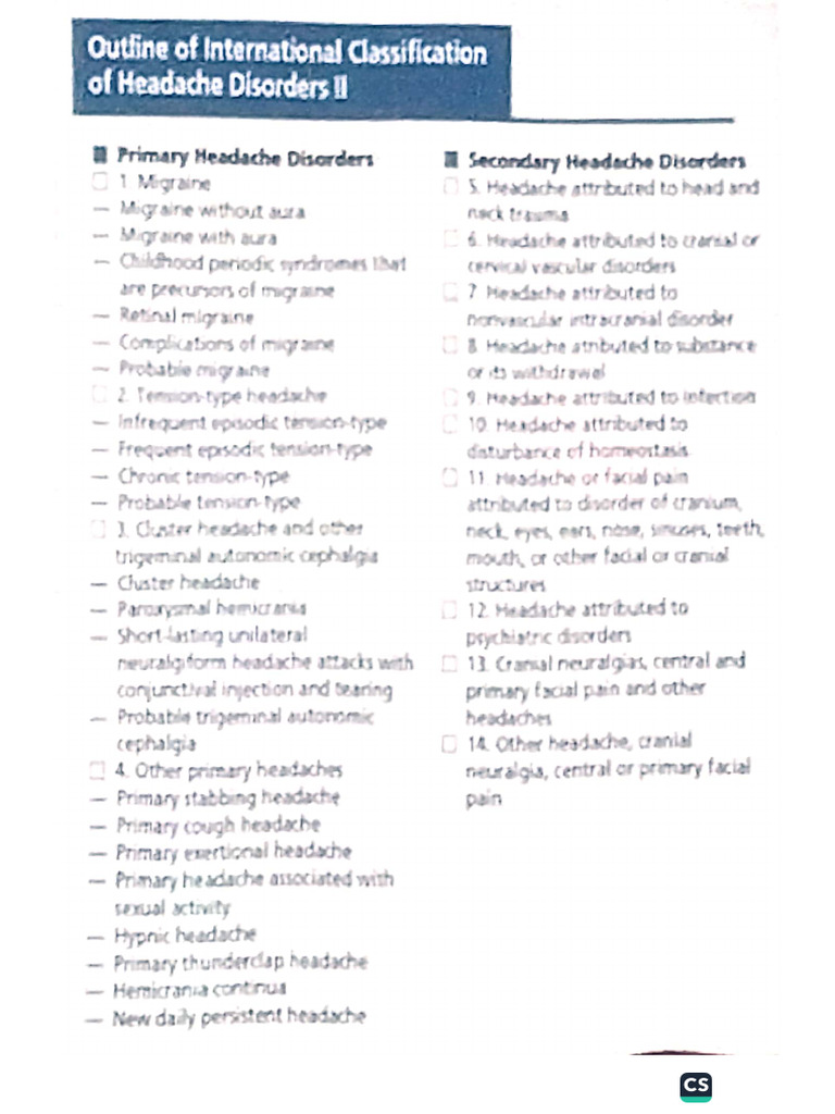 Headache General Medicine 3rd Year Bds | PDF