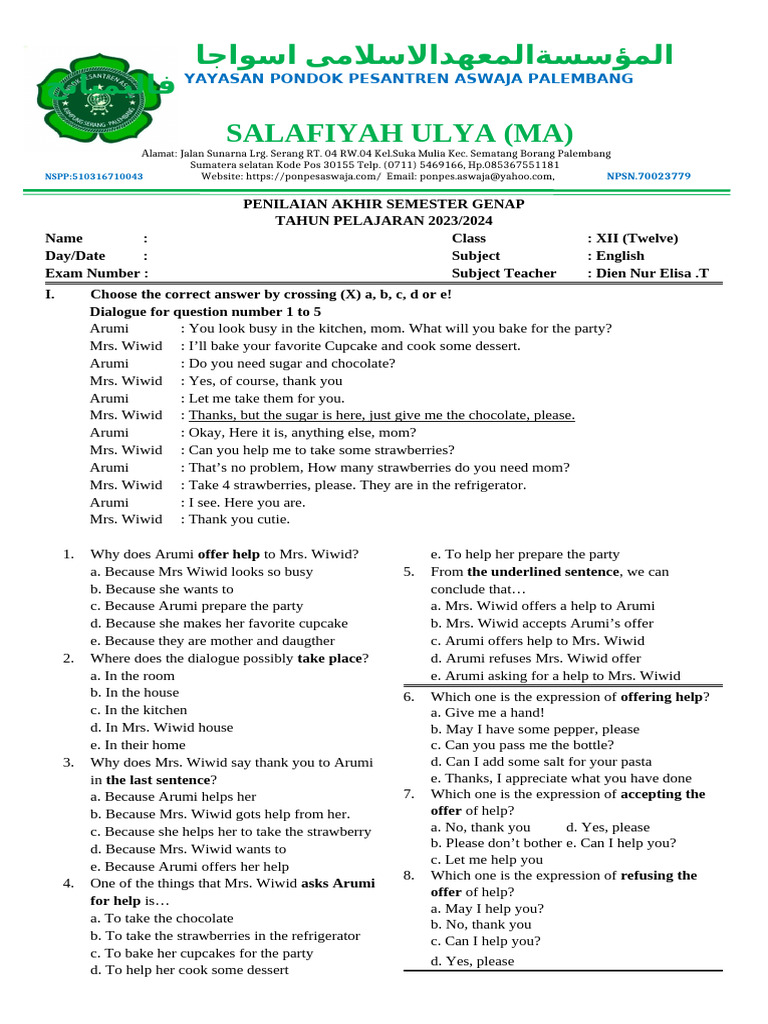 Soal Pas English Xii Genap | PDF | English Language | Linguistics