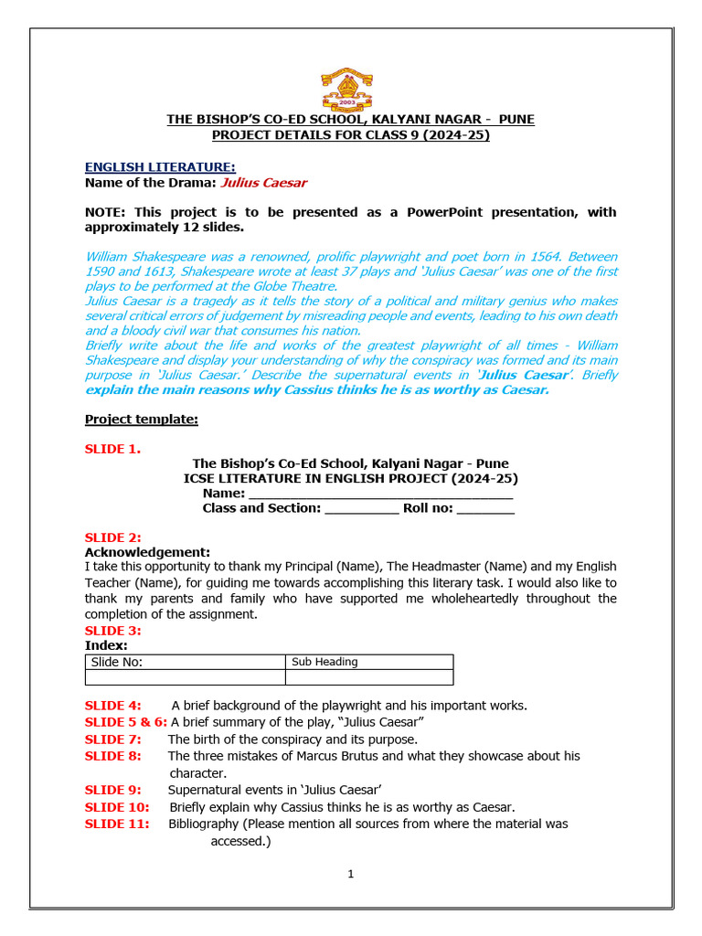 Julius Caesar Project Guidelines | PDF | Division (Mathematics)