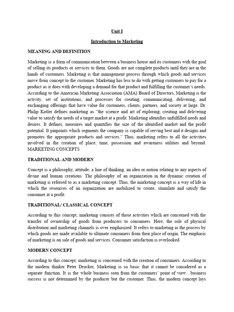 Unit 1) Introduction To Basic Marketing Concepts | PDF | Marketing ...