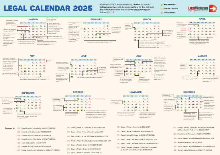 Legal Calendar 2025 Overview | PDF | Business | Government Finances
